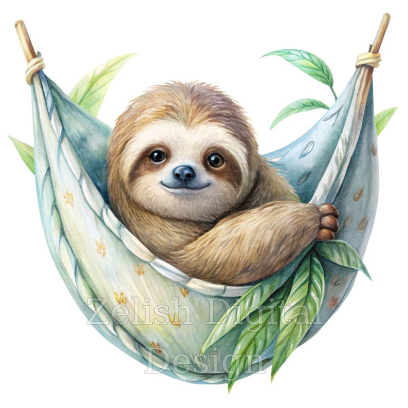 Watercolor Sloth Clipart Bundle: 10 JPG Animal Illustrations (digital ...