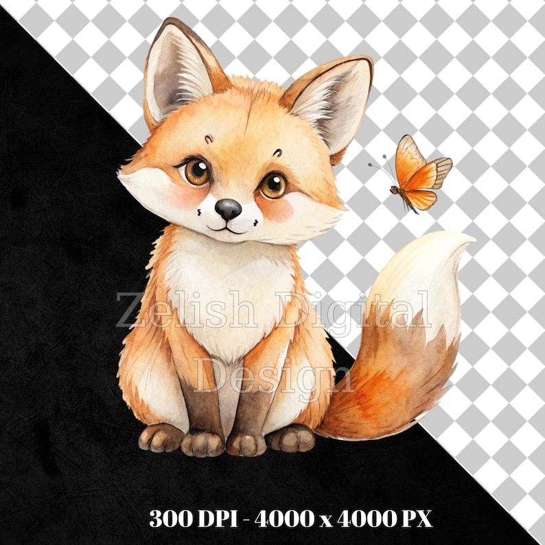 Fox and Butterfly Watercolor Clipart Bundle: Baby Animal Illustrations ...