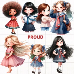 Watercolor Girl Emotions Clipart Bundle, Kids Facial Expressions, 64 ...