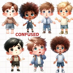 Watercolor Boy Emotions Clipart Bundle: 64 PNG Illustrations (digital ...