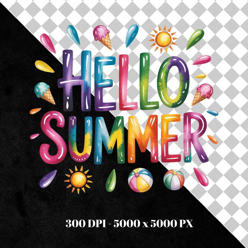 Watercolor Hello Summer Clipart Bundle, 4 Transparent Png, Summer ...