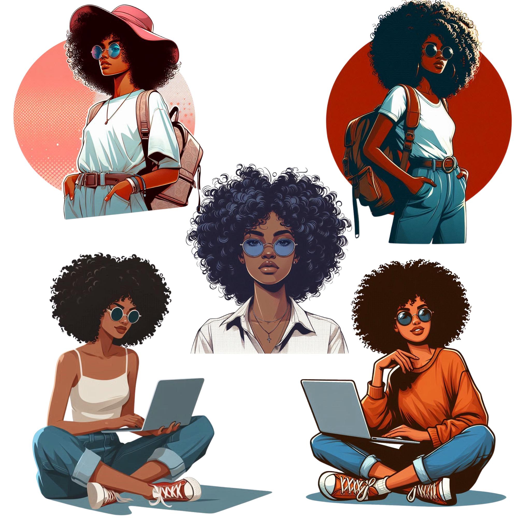 40 Black Girl Clipart Bundle, Big Hair Afro Girl Clipart, Denim Girl ...