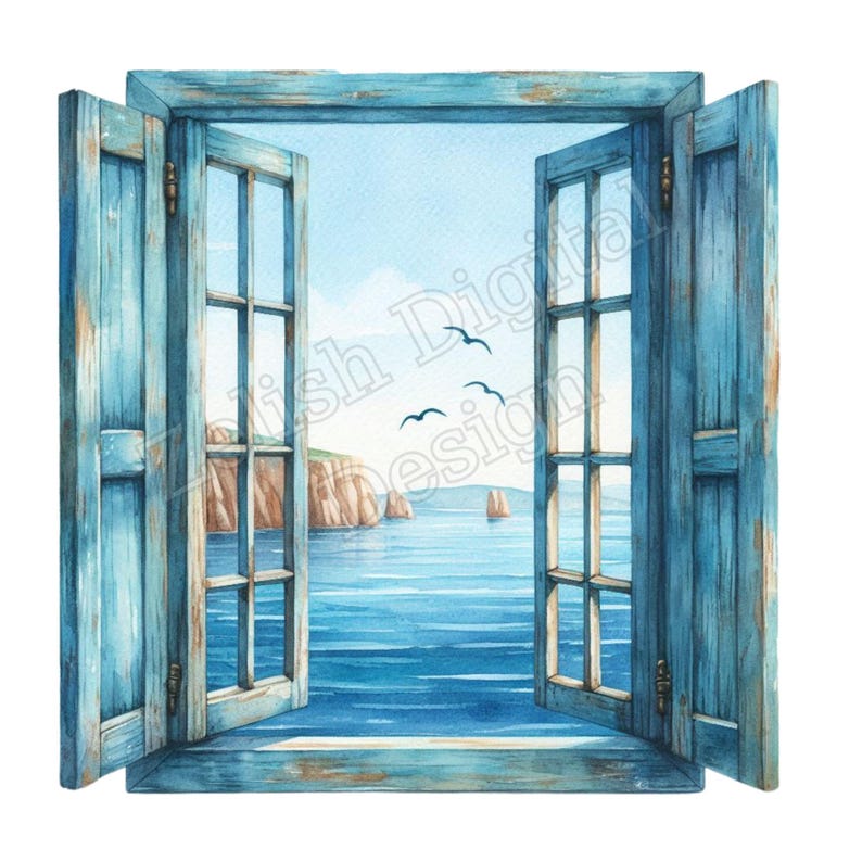 15 Window Ocean View Clipart Bundle, Window to Sea Clipart, Printable ...