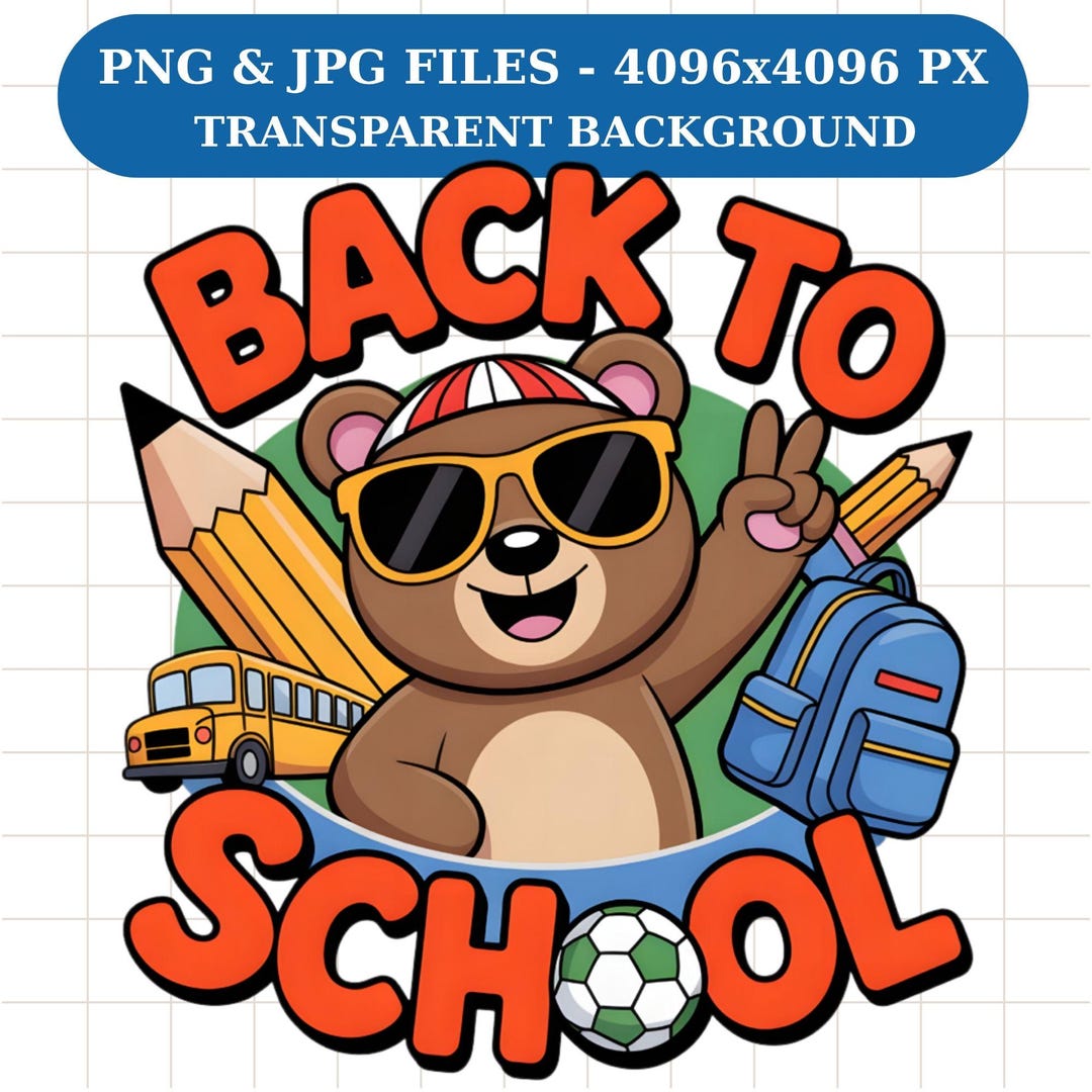 Back to School Bear Clipart: Cartoon School Elements (PNG, JPG, Digital ...