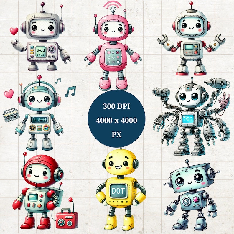 Watercolor Cute Robot Clipart, Transparent PNG (digital Download) - Etsy