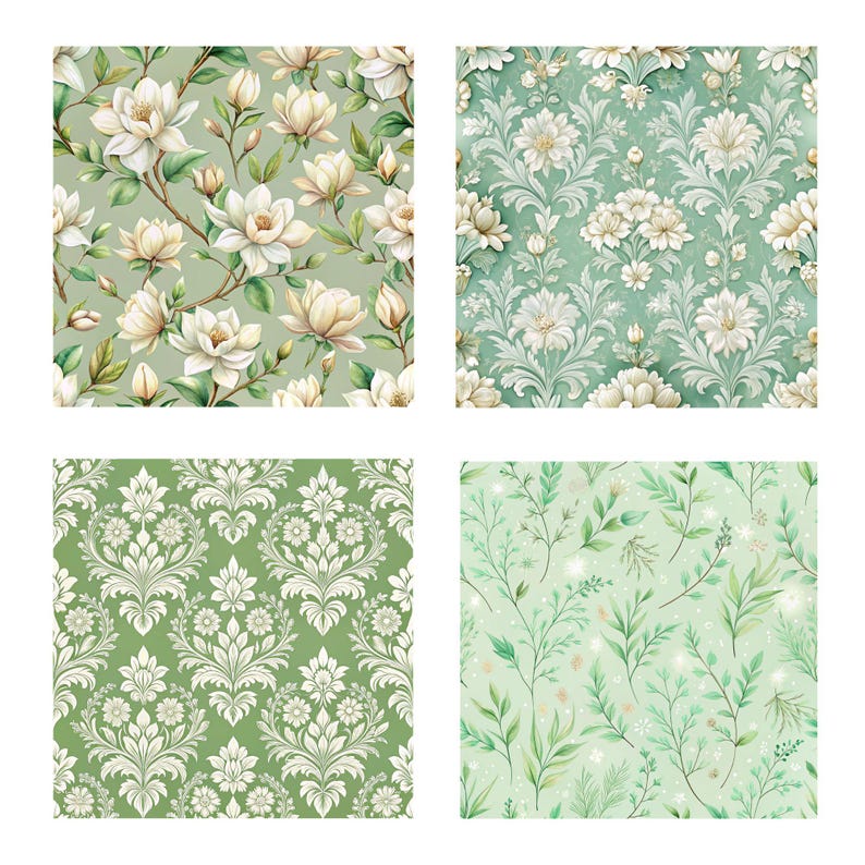 Sage Green Digital Paper Bundle: Seamless Floral & Botanical Designs ...