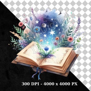 Watercolor Magic Book Clipart: Fantasy Illustrations (PNG, Digital ...