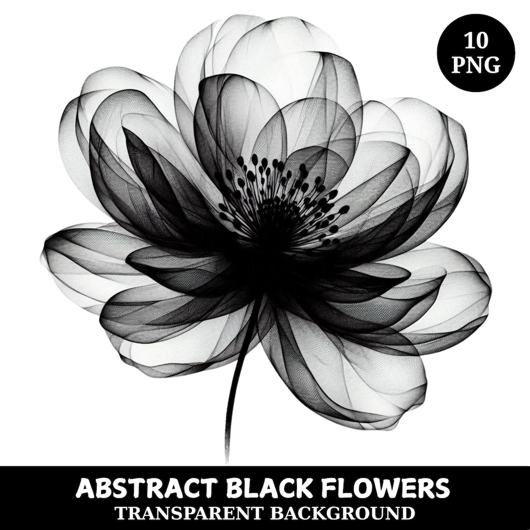 Abstract Black Flowers Clipart Bundle: Watercolor PNG, Digital Download ...