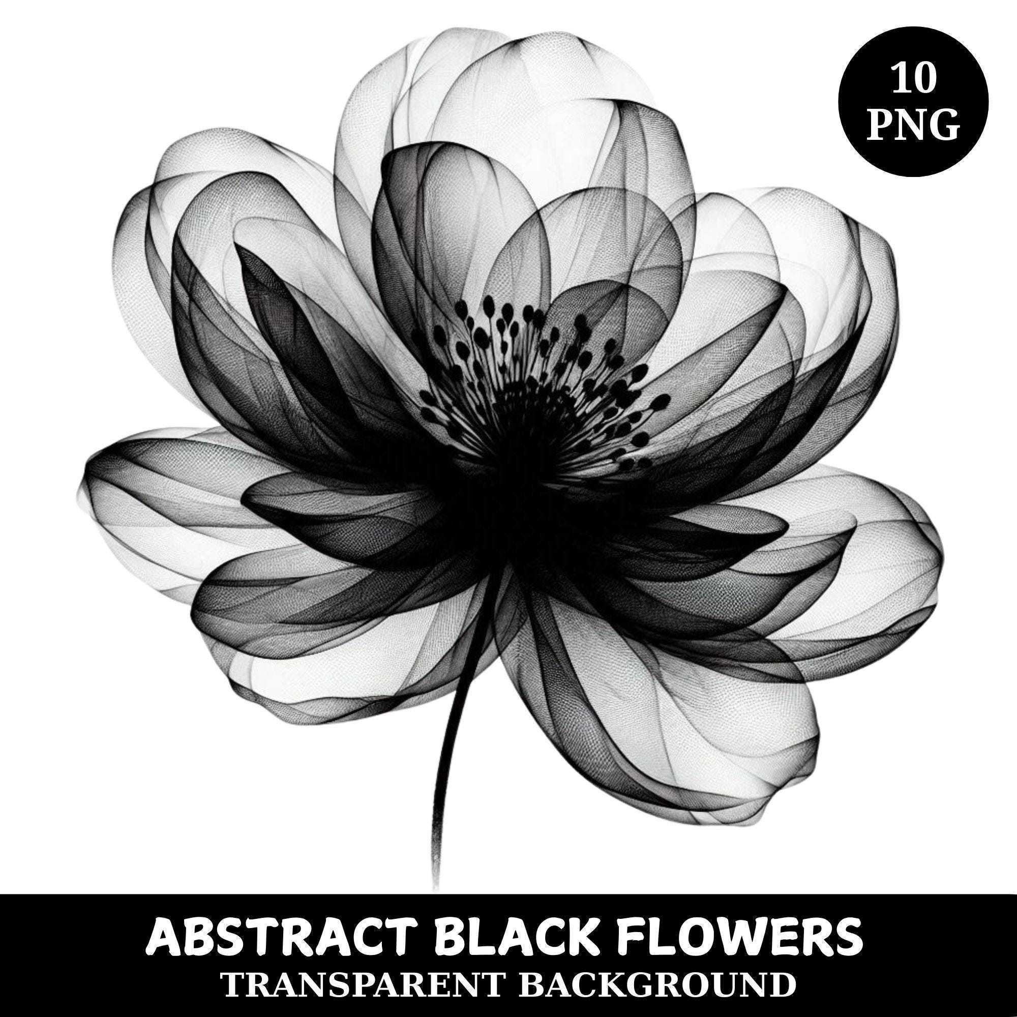 Abstract Black Flowers Clipart Bundle: Watercolor PNG, Digital Download ...