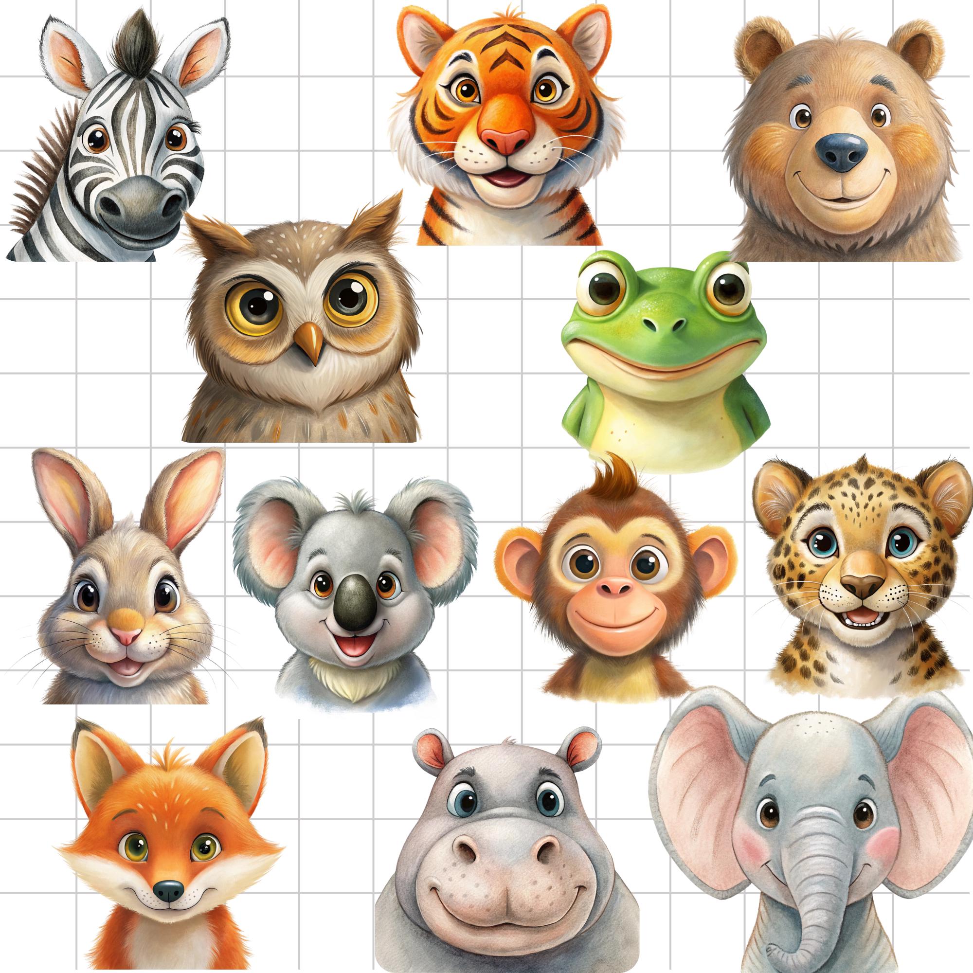 Jungle Animal Head Clipart: 16 PNG Animal Faces (digital Download) - Etsy