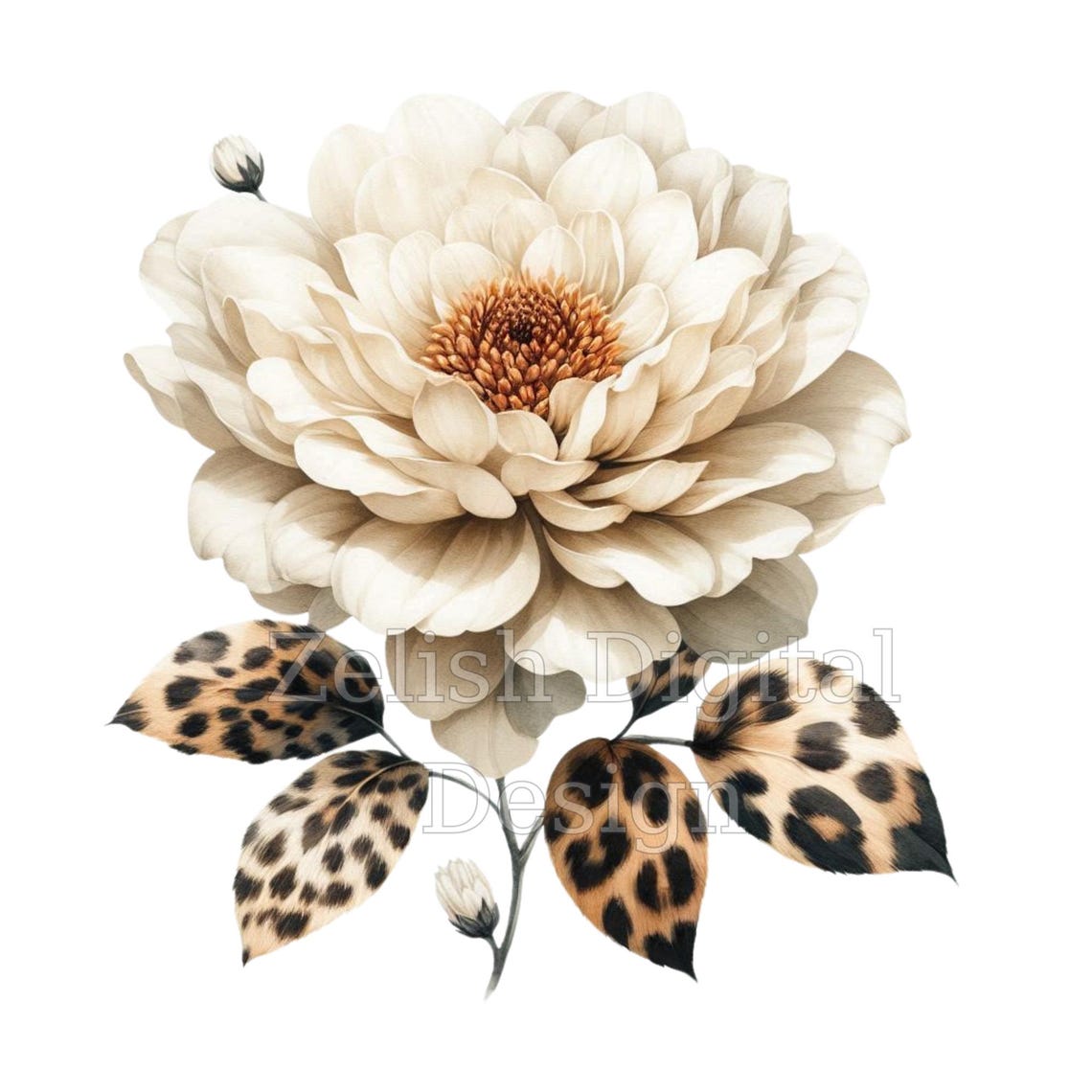 Watercolor Leopard Print Flower Clipart: 10 PNG Floral Illustrations ...