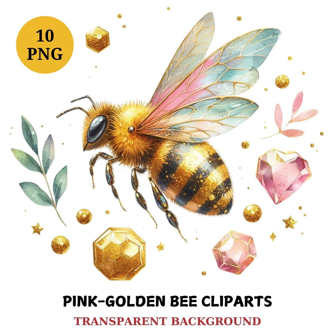 Watercolor Bee Clipart Bundle: Pink & Golden Honeybee Graphics (digital ...