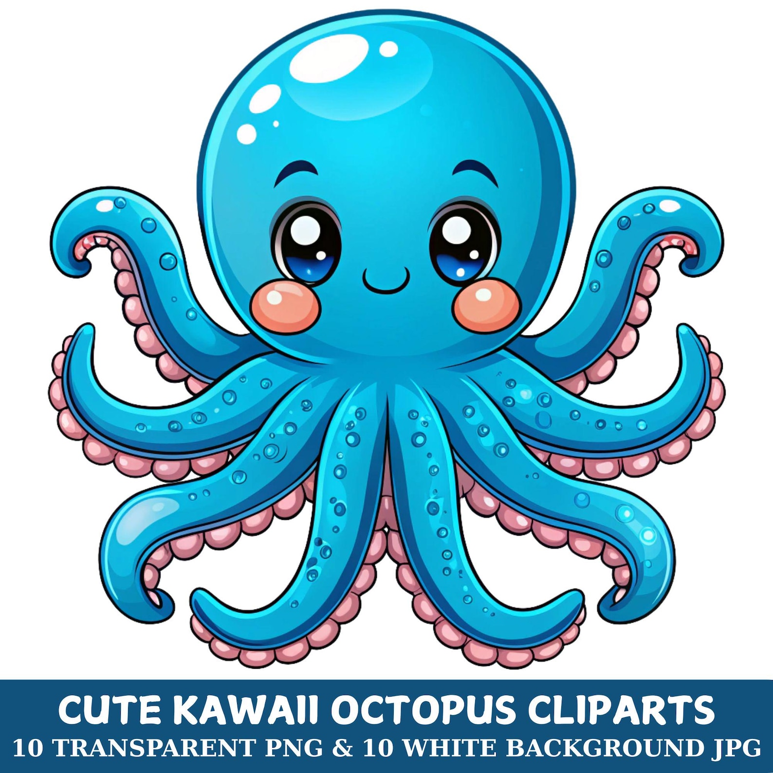 10 Cute Octopus Clipart Bundle, Vivid Octopus, Kawaii Octopus Clipart ...