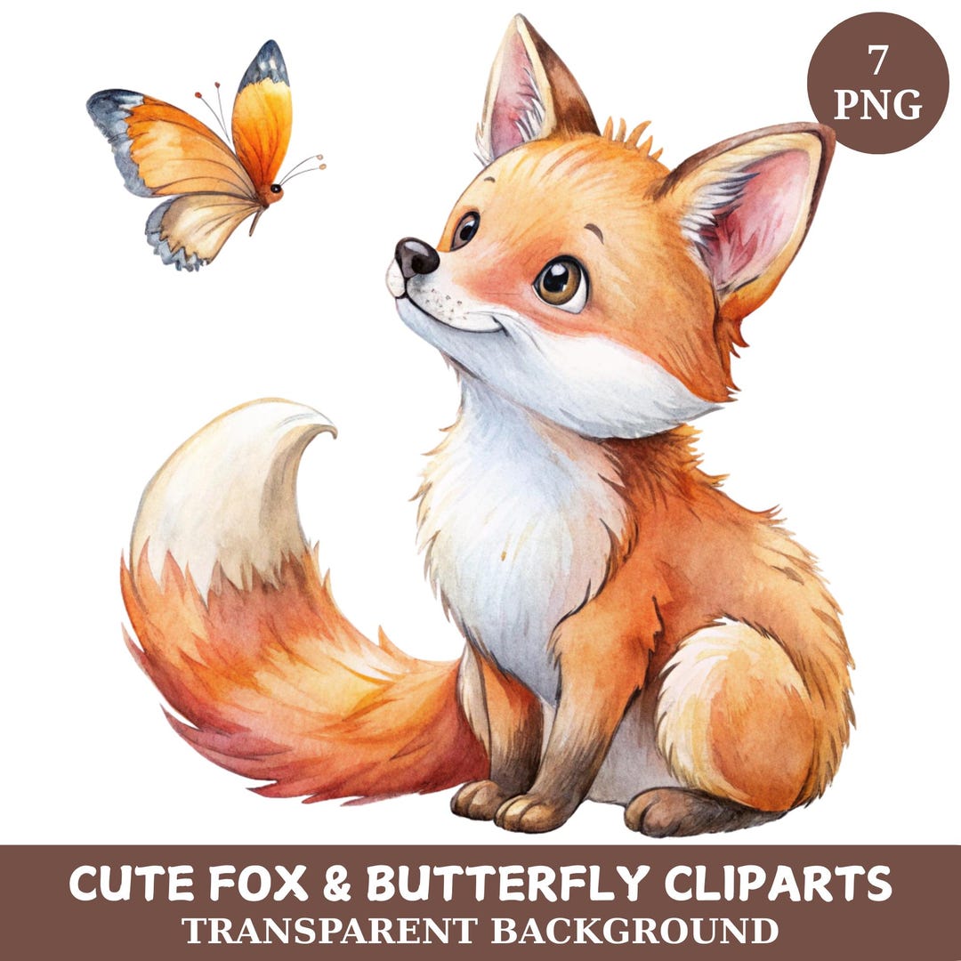 Fox and Butterfly Watercolor Clipart Bundle: Baby Animal Illustrations ...