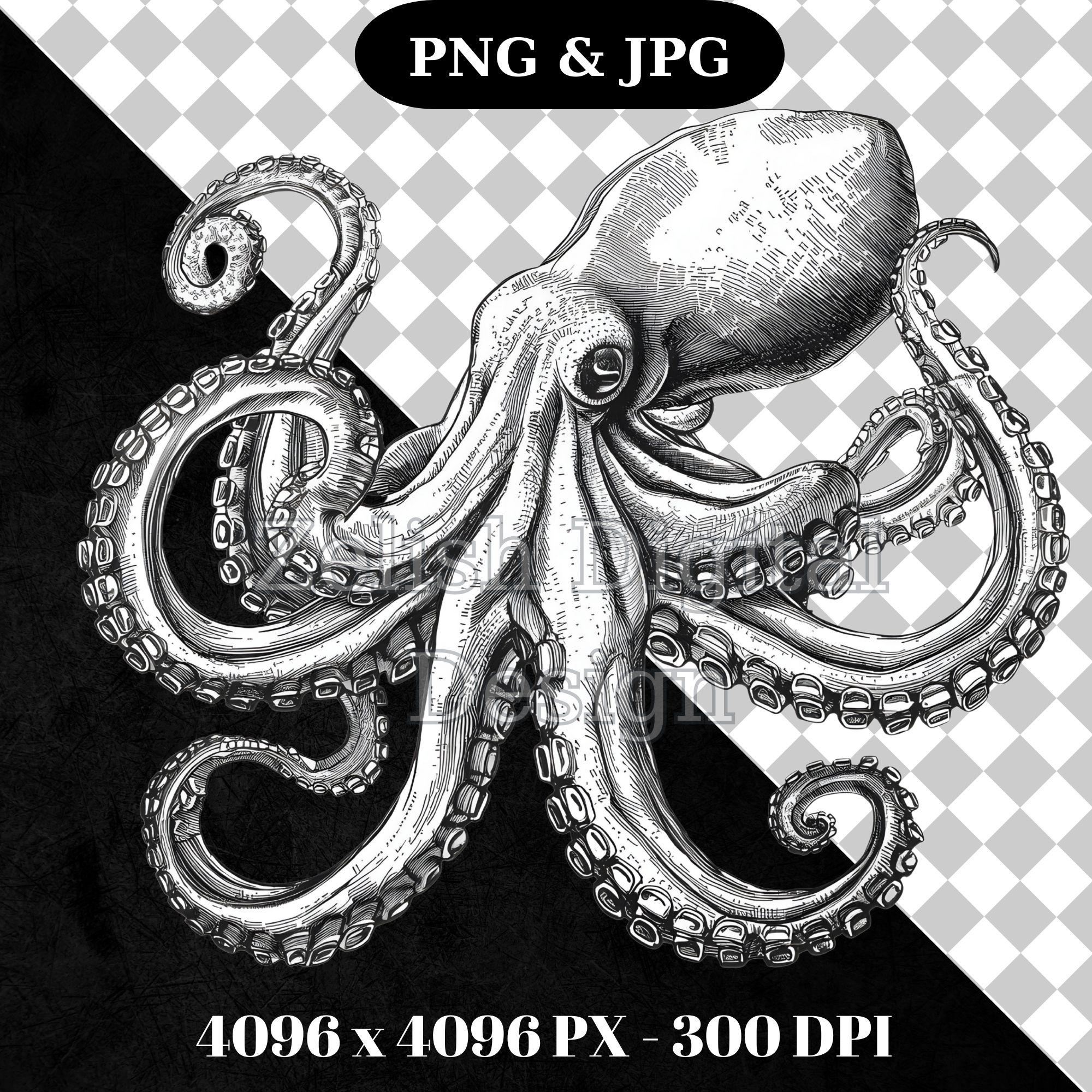 8 Octopus Clipart Bundle, PNG & JPG Images, Black White Octopuses ...