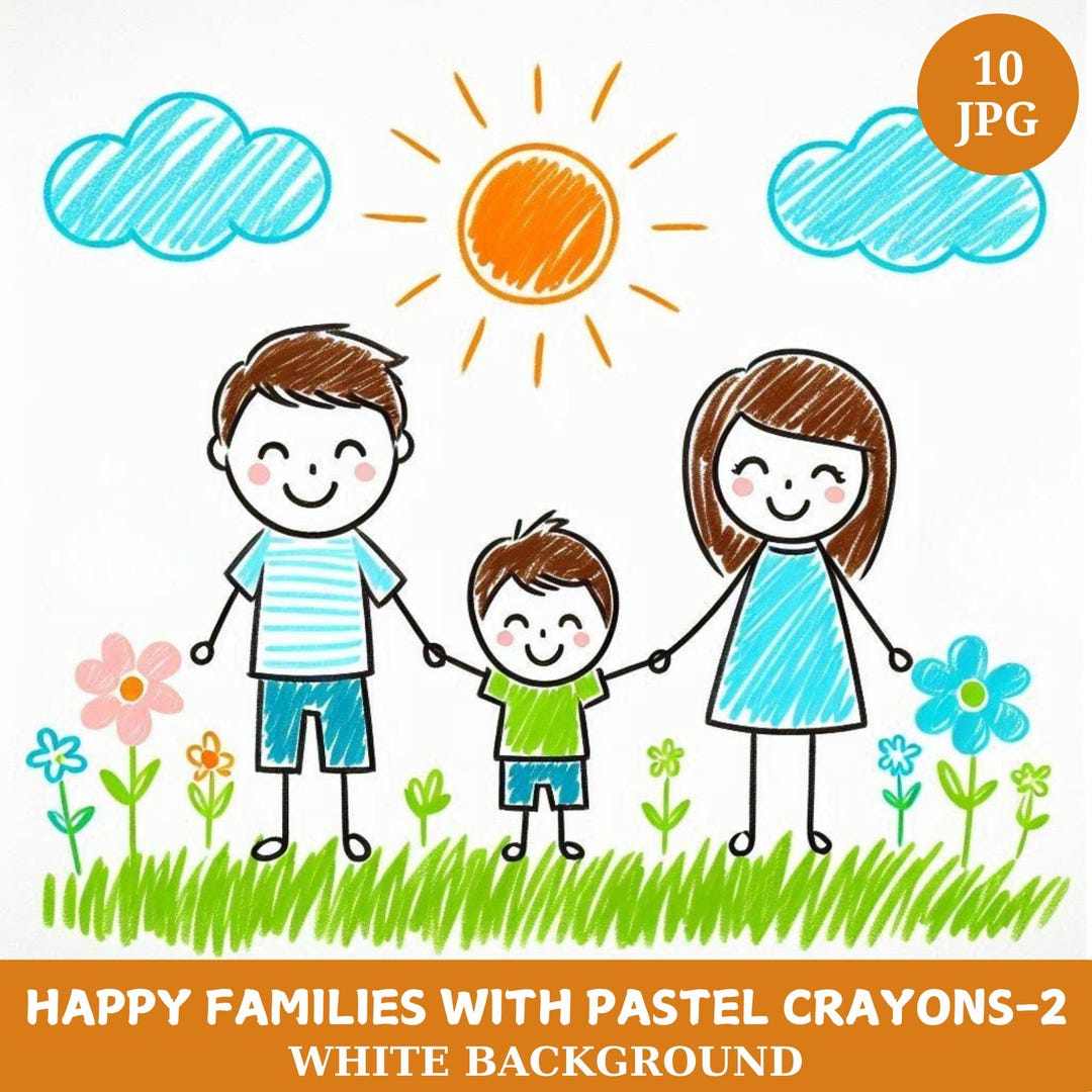 Happy Family Clipart Bundle: Pastel Crayon Style (digital Download) - Etsy