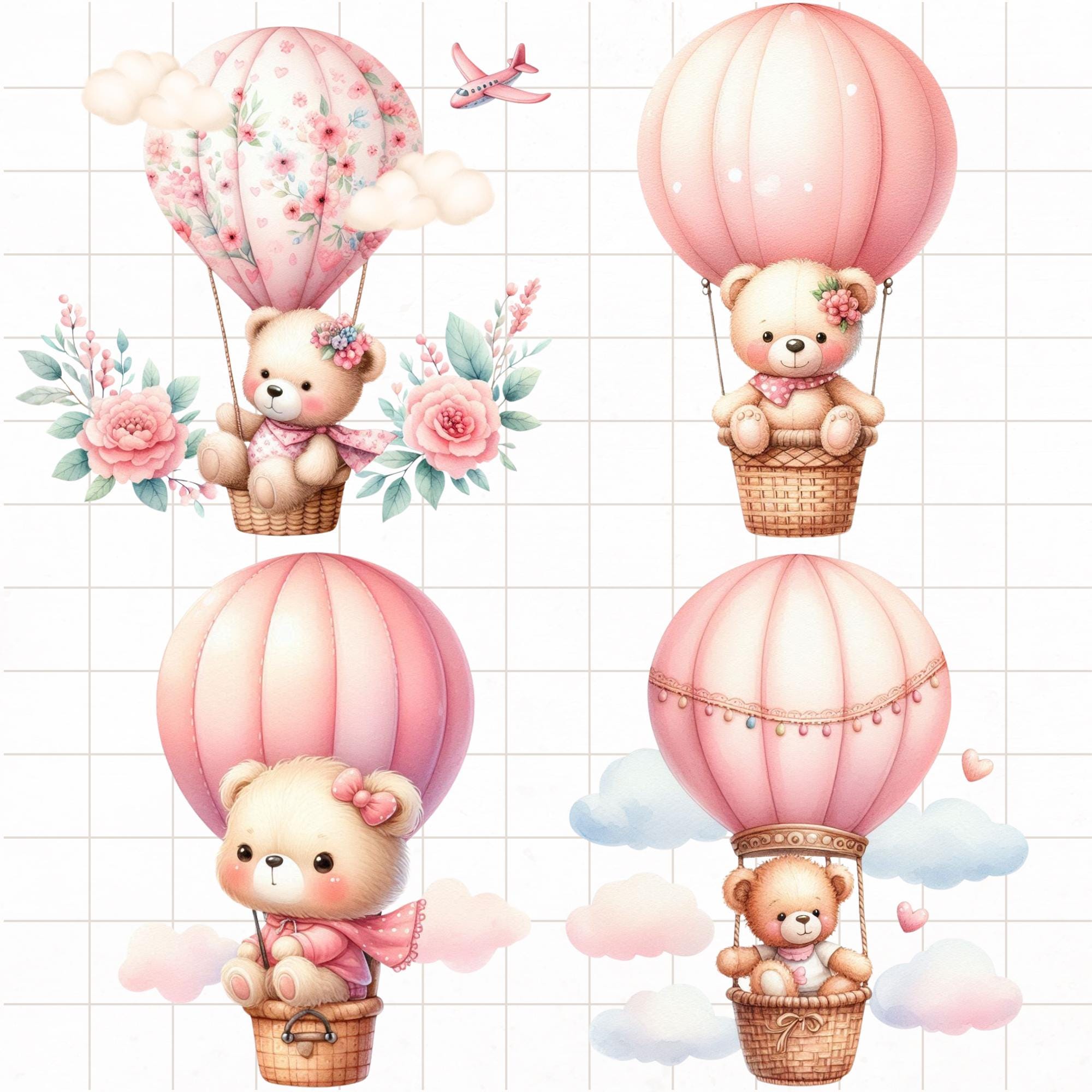 Pink Teddy Bear Cliparts, Watercolor Tedyy Bear Baby Shower Png, Baby ...