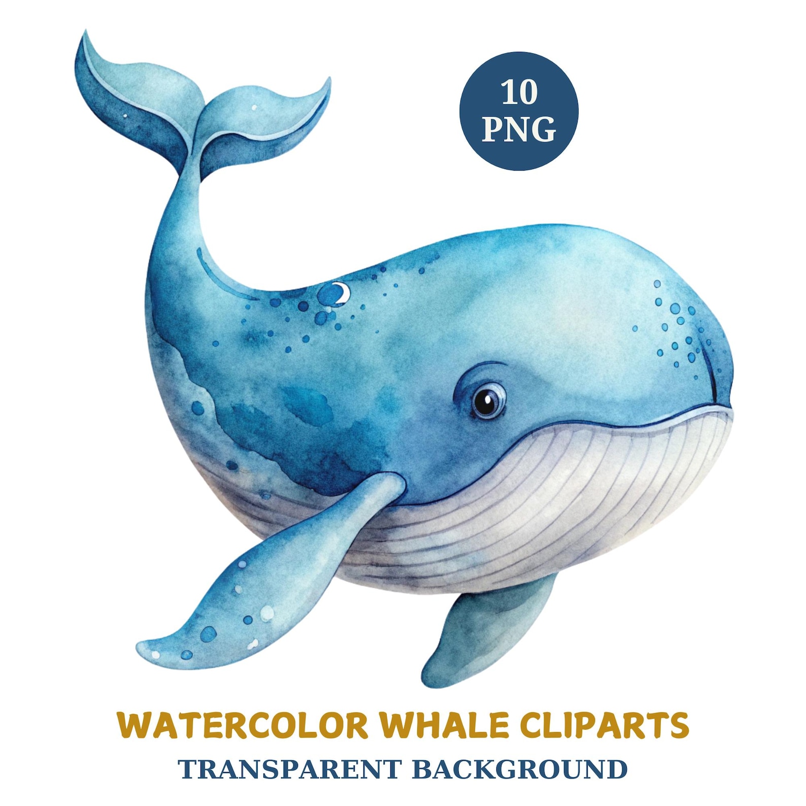 Watercolor Whale Clipart Bundle, Cute Whale Illustration, Printable ...