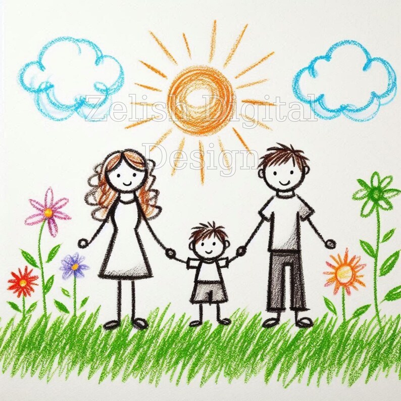 Family Stick Figure Clipart: Crayon Style Illustrations (JPG Bundle) - Etsy