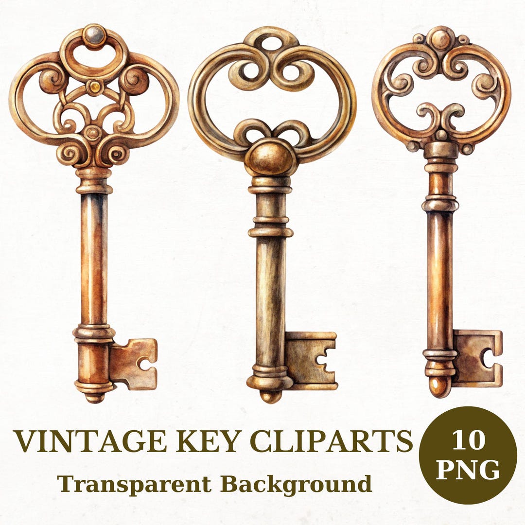 Watercolor Vintage Key Clipart: Antique Key Illustrations (digital ...