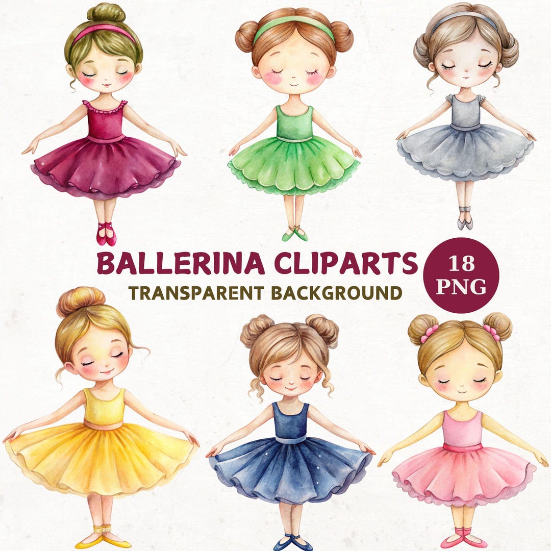 Watercolor Ballerina Clipart Bundle: 18 PNG Images for Nursery Decor ...