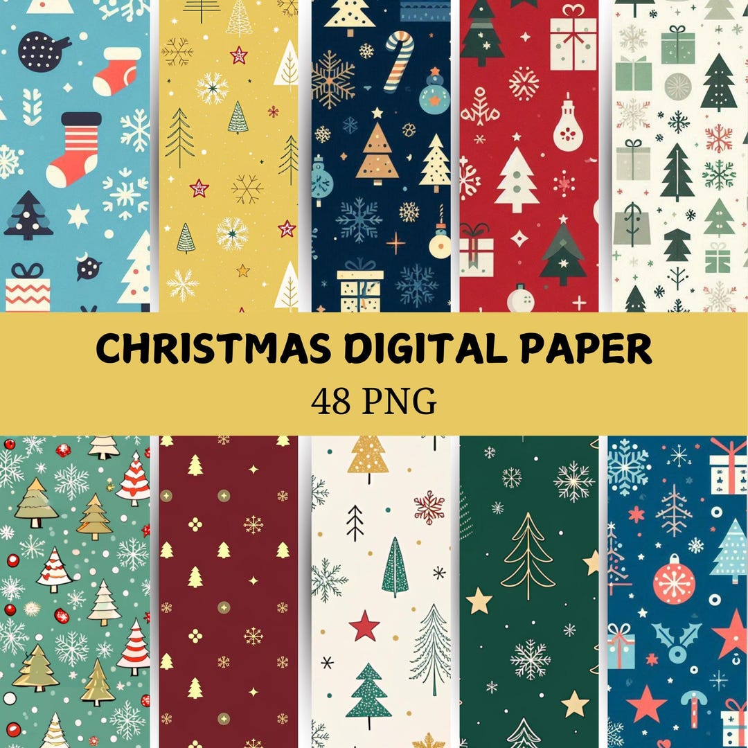 Christmas Digital Paper Set, 48 Png, Holiday Backgrounds for Crafting ...