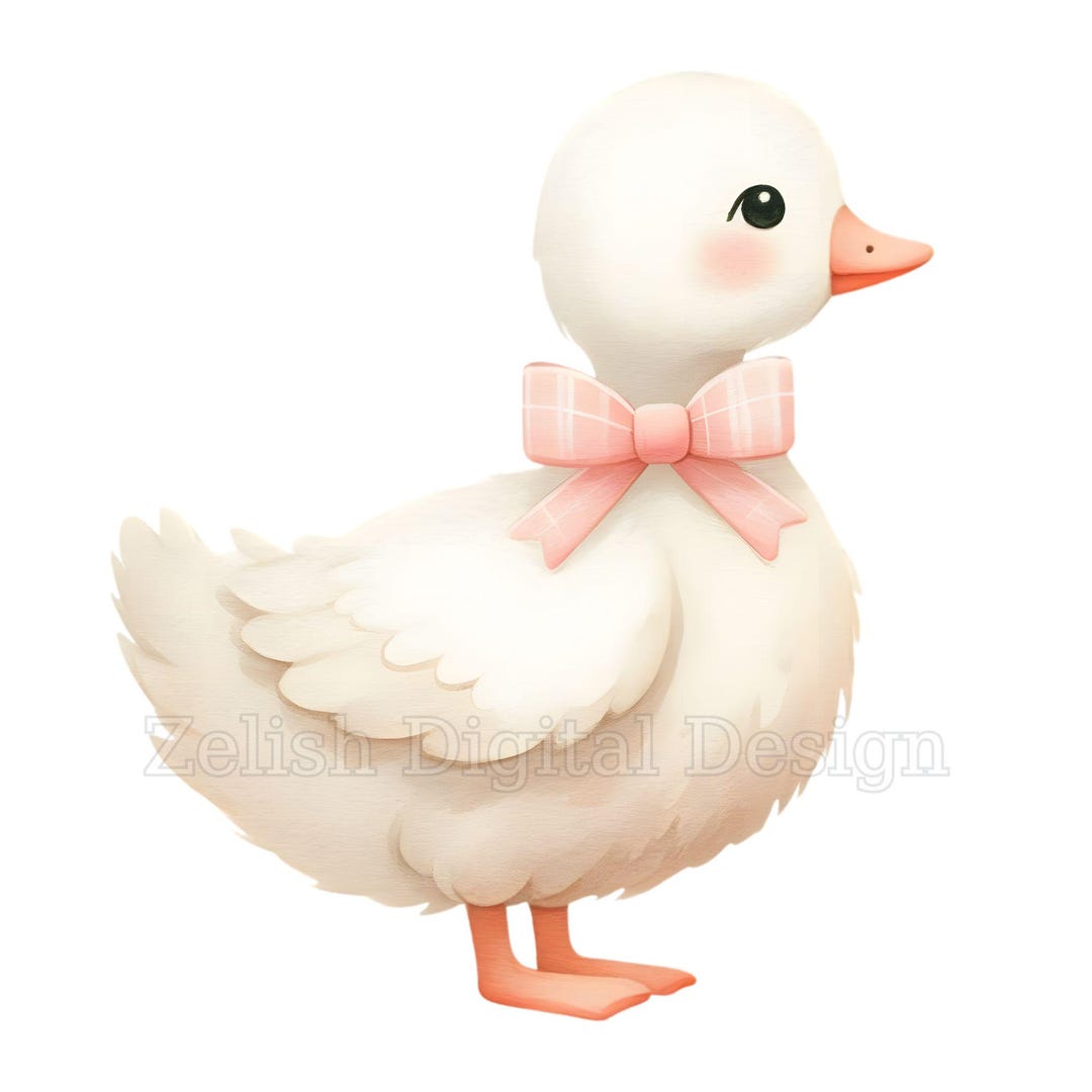 10 Watercolor Goose Pink Bow PNG Clipart Bundle, Nursery Art, Baby ...
