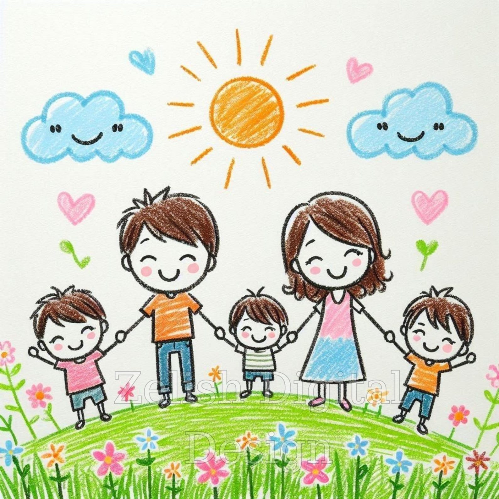 Happy Family Clipart Bundle: Pastel Crayon Style (digital Download) - Etsy