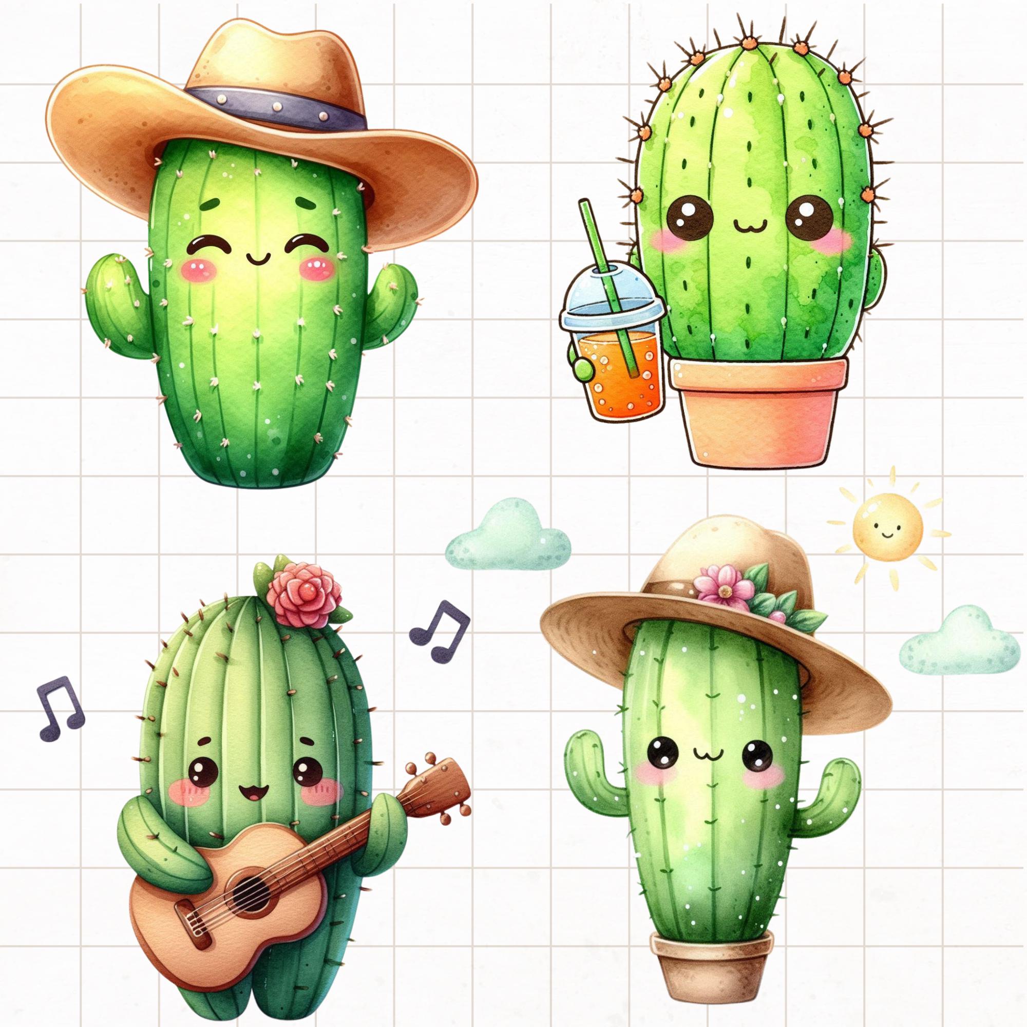 Watercolor Kawaii Cactus Clipart Bundle: Nursery Decor (digital ...
