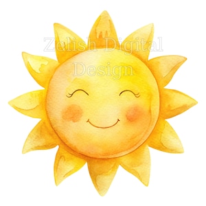 Watercolor Smiling Sun Clipart Bundle: Nursery Art Pngs (digital ...