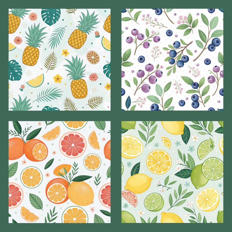 Fruit Digital Papers, 24 Seamless Pattern Jpg, Cute Fruit Backgrounds ...