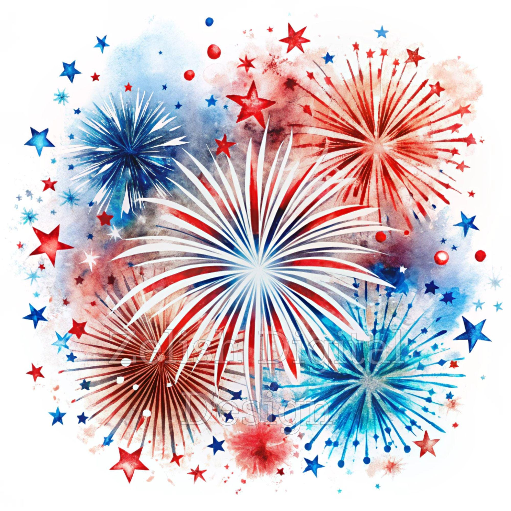 16 Watercolor Firework Clipart Bundle, Independence Day Patriotic 4th ...