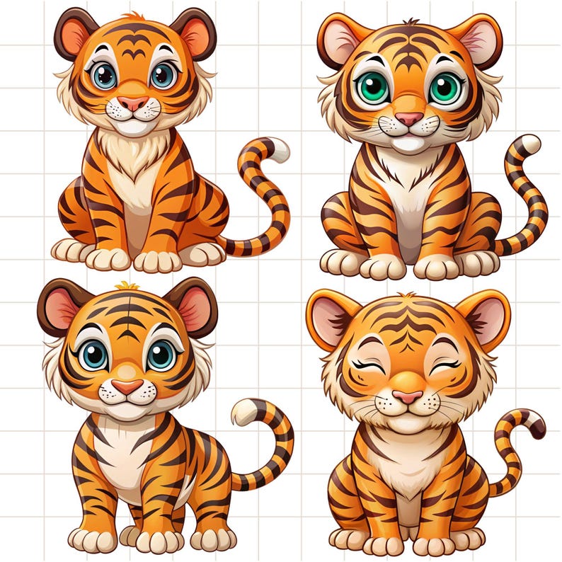 Cute Tiger Clipart Bundle, 10 Transparent PNG, Baby Animals, Nursery ...