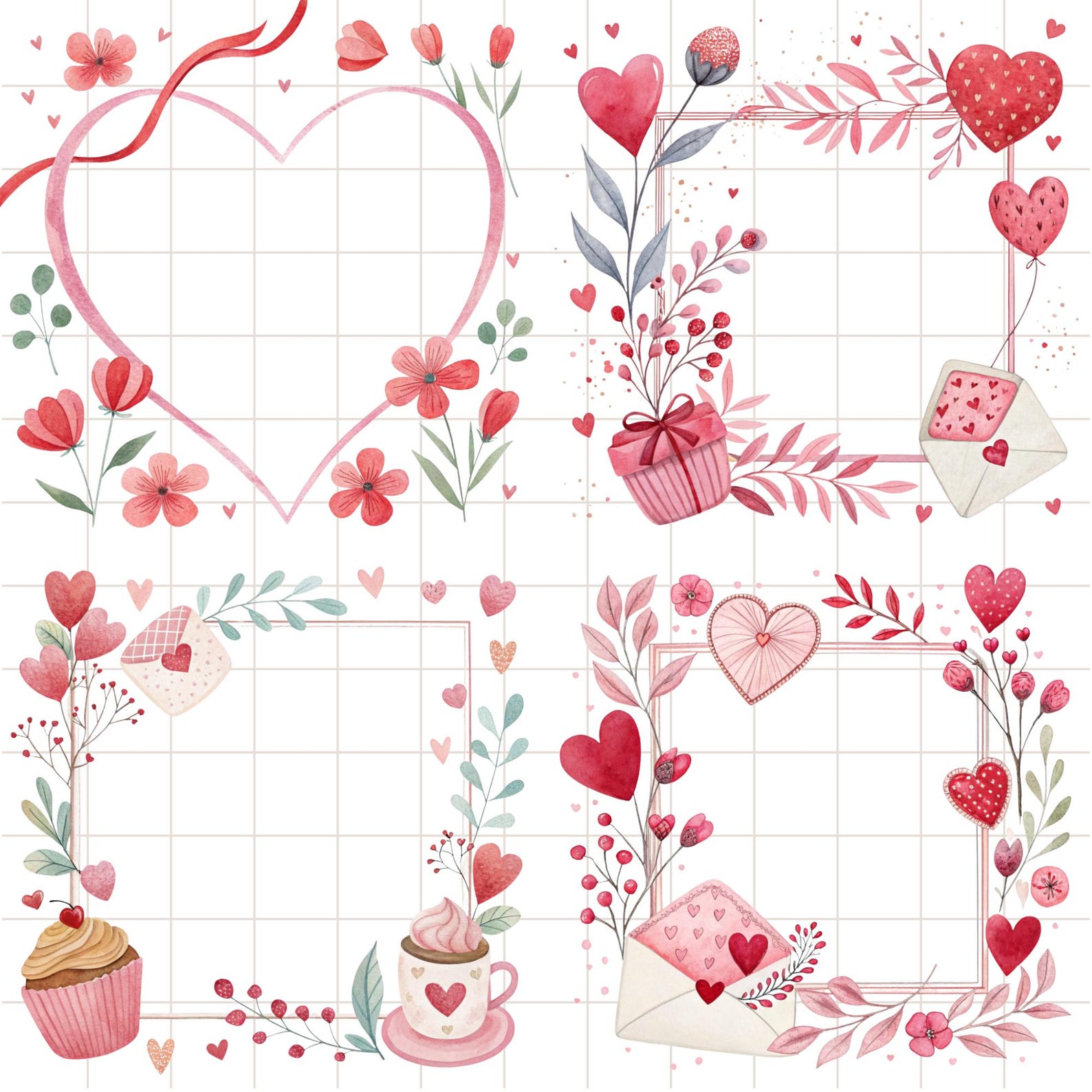 Valentine's Day Frame Clipart, 14 Transparent Png, Heart Floral Frame ...