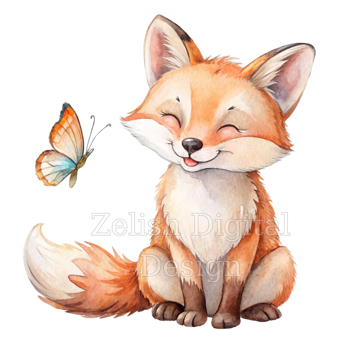 Fox and Butterfly Watercolor Clipart Bundle: Baby Animal Illustrations ...