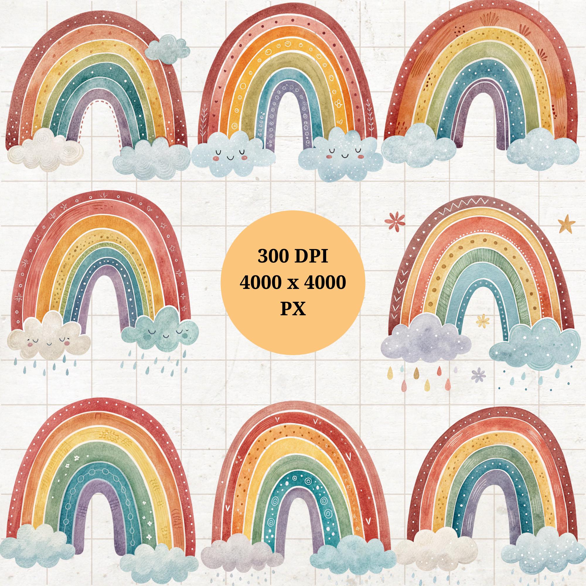 Watercolor Rainbow Clipart Bundle: 18 Nursery PNG Designs (digital ...