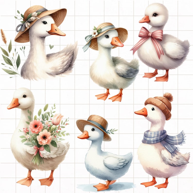 Cute Goose Clipart Bundle, 20 Transparent Watercolor Geese, Baby Shower ...