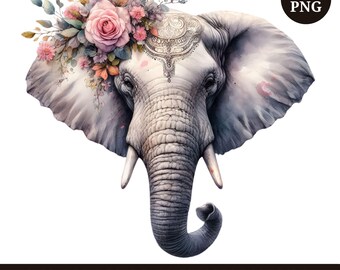 Watercolor Floral Elephant Clipart Easter - Boho Elephant Illustrations ...