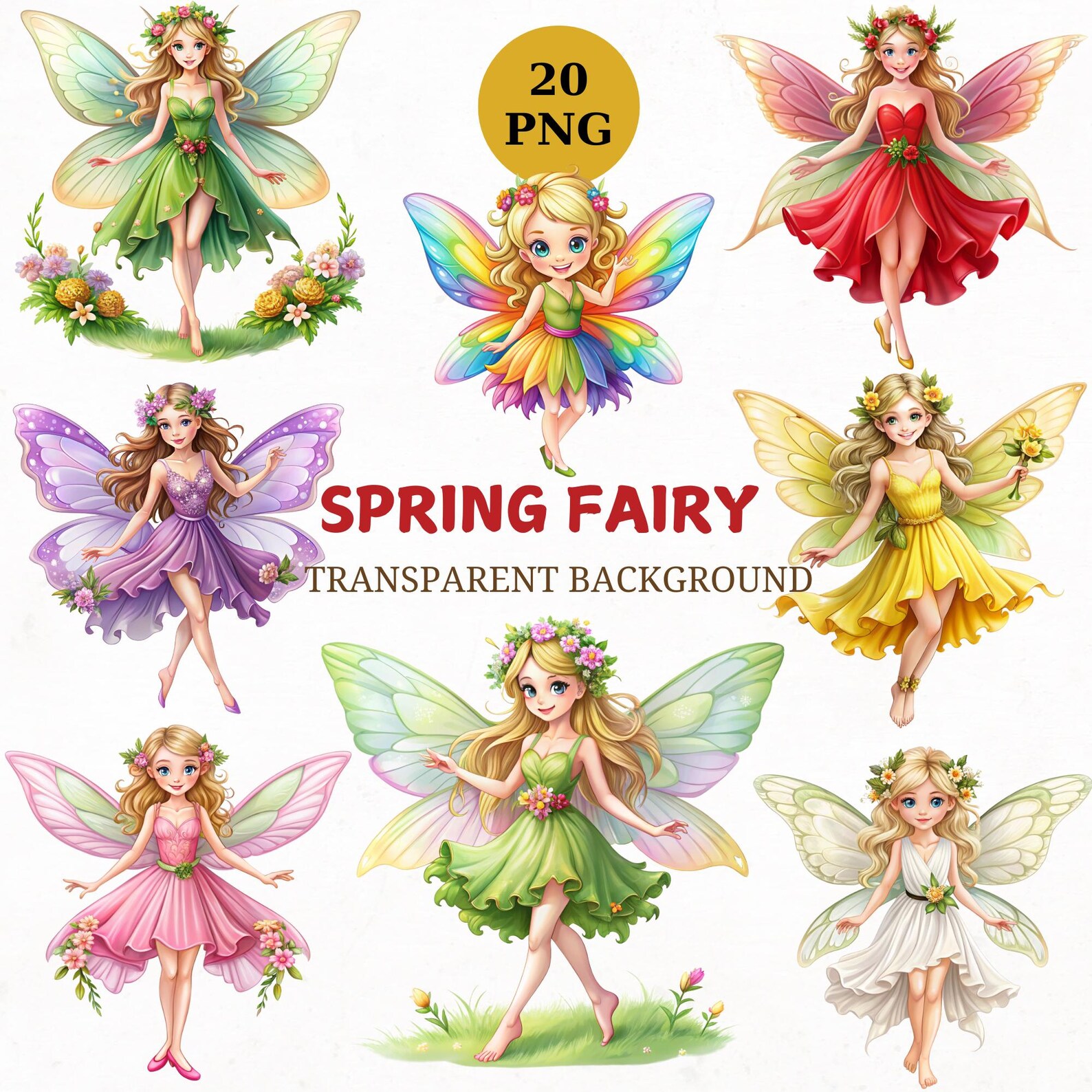 Spring Fairy Clipart Bundle, 20 Transparent Background Png, Spring ...