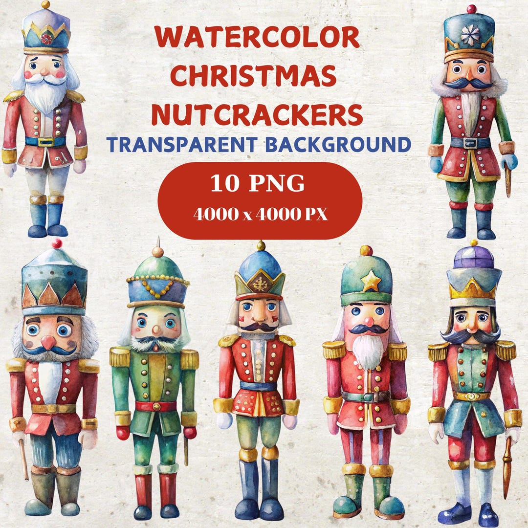 Watercolor Nutcracker Clipart Bundle: 10 PNG Christmas Illustrations ...