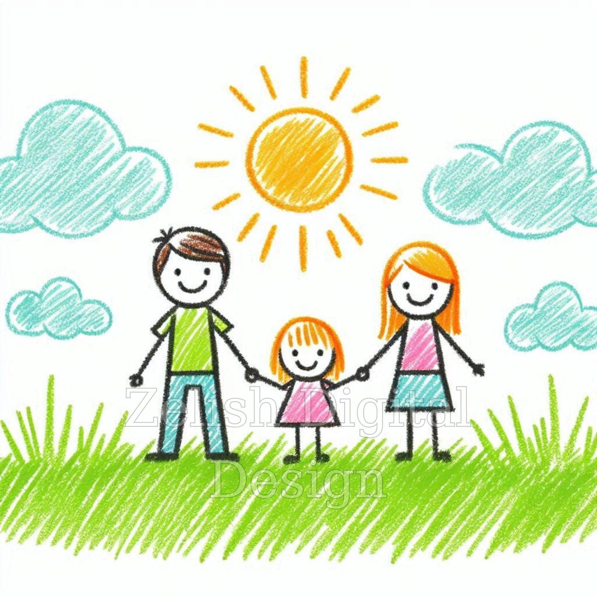 Happy Family Clipart Bundle: Pastel Crayon Style (digital Download) - Etsy
