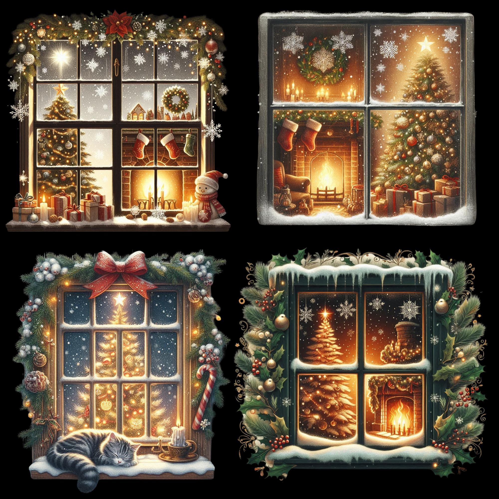 Christmas Window Clipart Bundle: Festive PNG Illustrations (digital ...
