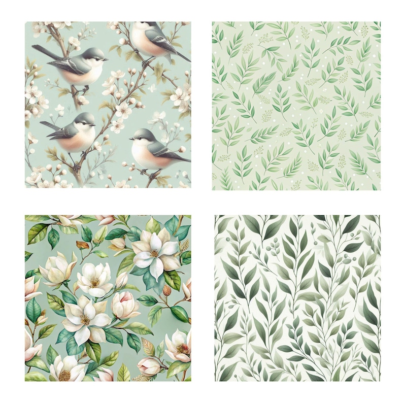 Sage Green Digital Paper Bundle: Seamless Floral & Botanical Designs ...