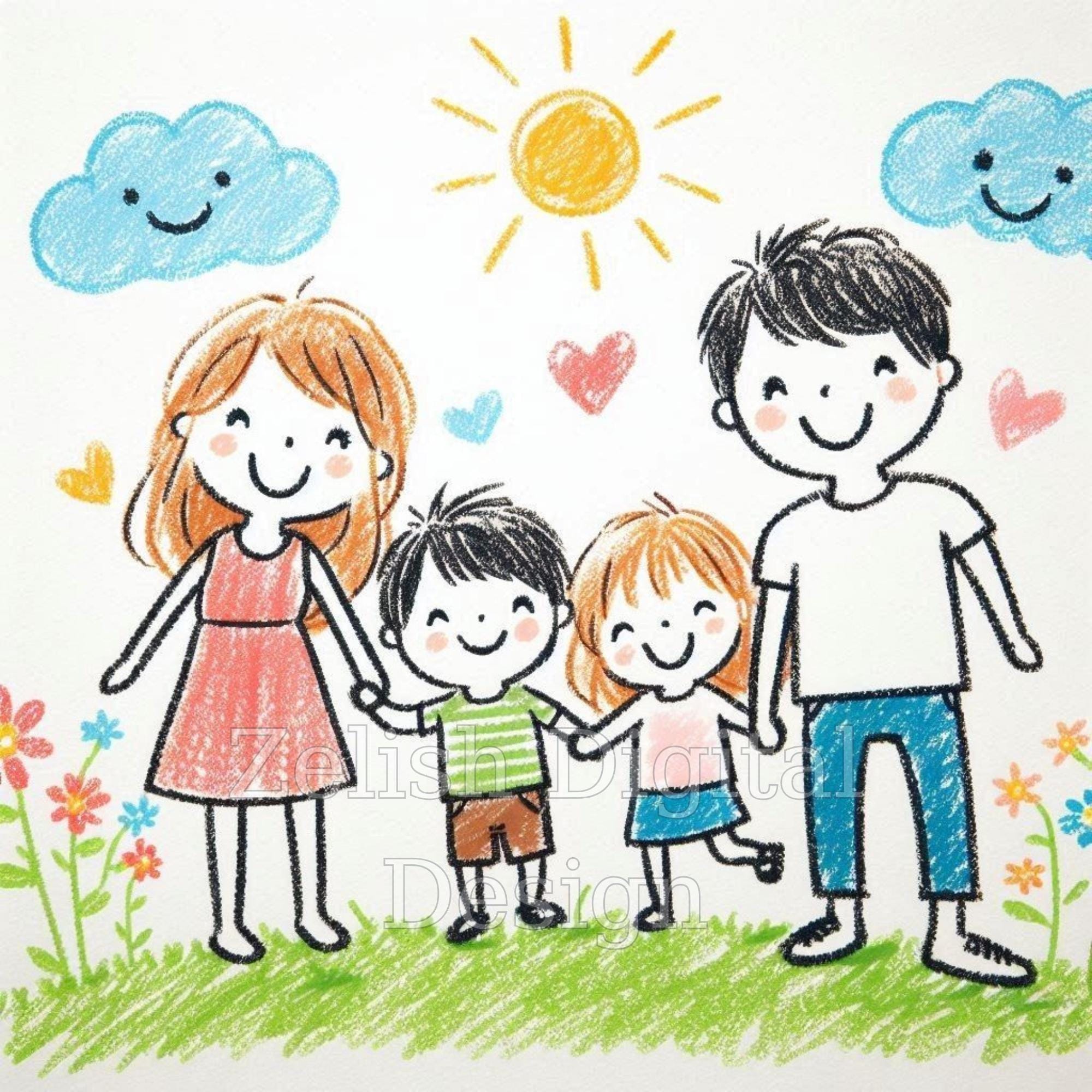 Happy Family Clipart Bundle: Pastel Crayon Style (digital Download) - Etsy