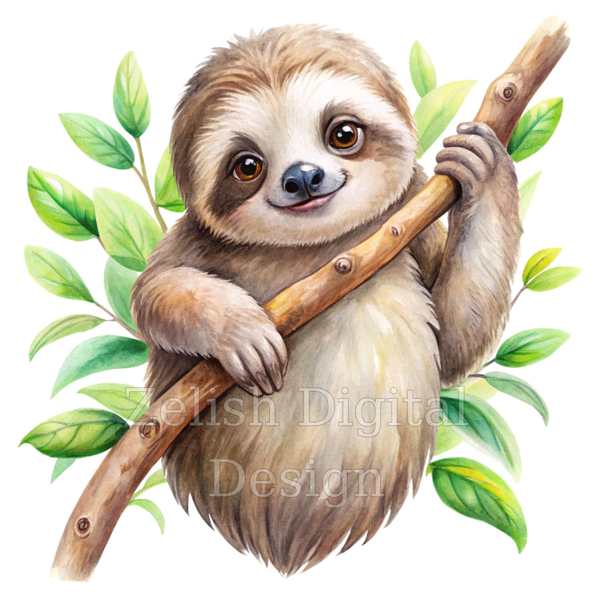 Watercolor Sloth Clipart Bundle: 10 JPG Animal Illustrations (digital ...