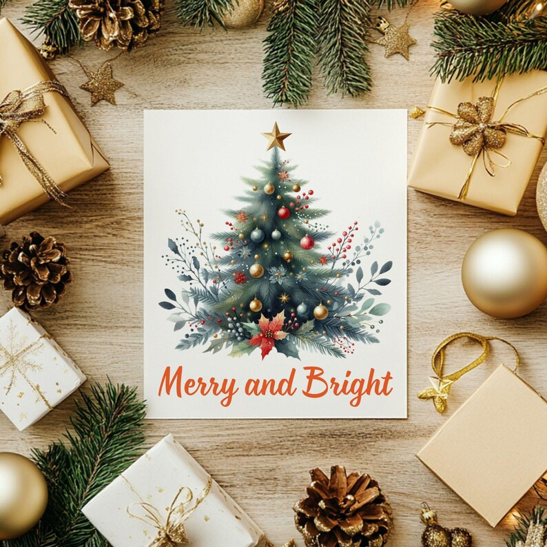 Merry and Bright Christmas Tree Clipart Bundle: Festive PNG Designs ...