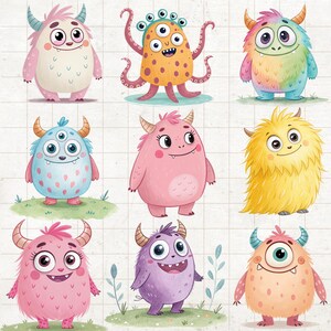 Watercolor Cute Monsters Clipart, 35 Transparent Png, Funny Character ...