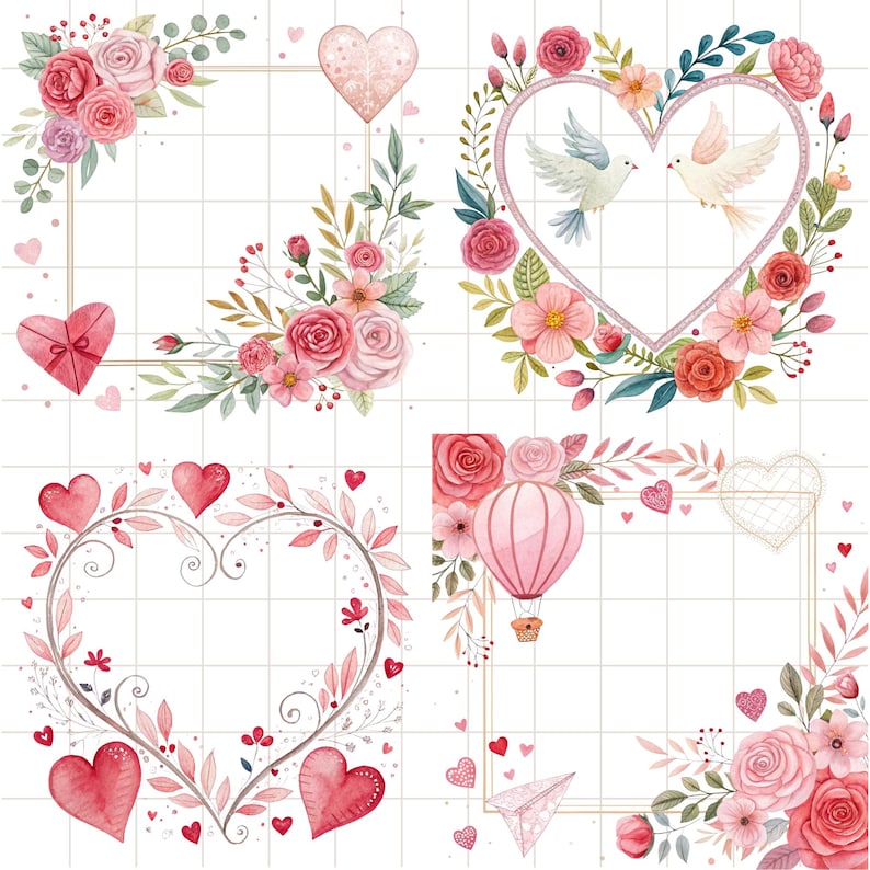 Valentine's Day Frame Clipart, 14 Transparent Png, Heart Floral Frame ...