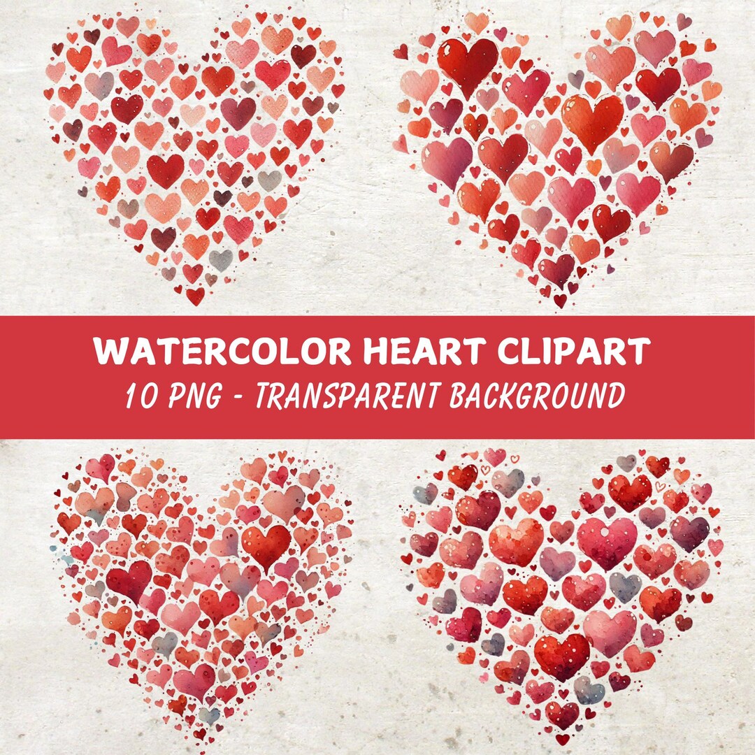 Watercolor Heart Clipart Bundle, 10 Transparent Background Png, Heart ...