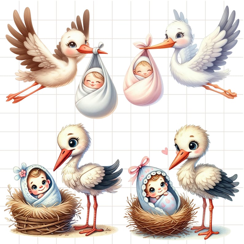 Watercolor Stork Baby Clipart Bundle: Nursery Art (digital Download) - Etsy